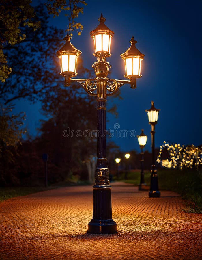Lamp-Post. Lamp Post Lit at Night Stock Illustration - Illustration of ...