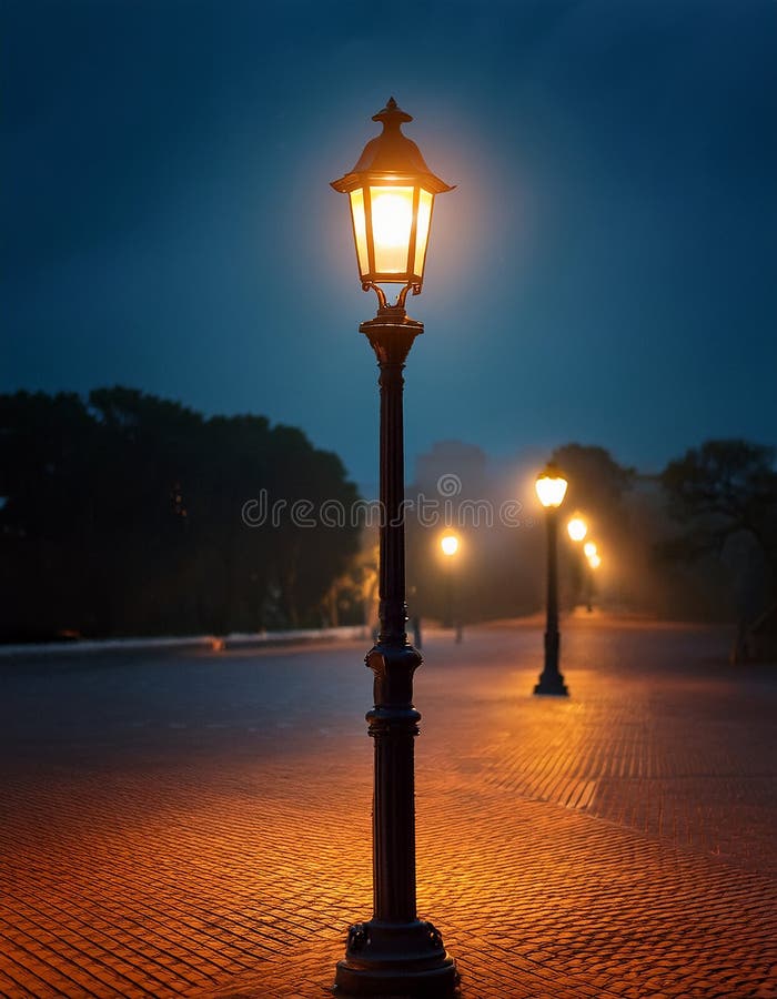 Lamp-Post. Lamp Post Lit at Night Stock Illustration - Illustration of ...