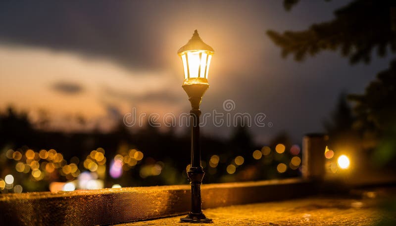 Lamp-Post. Lamp Post Lit at Night Stock Illustration - Illustration of ...