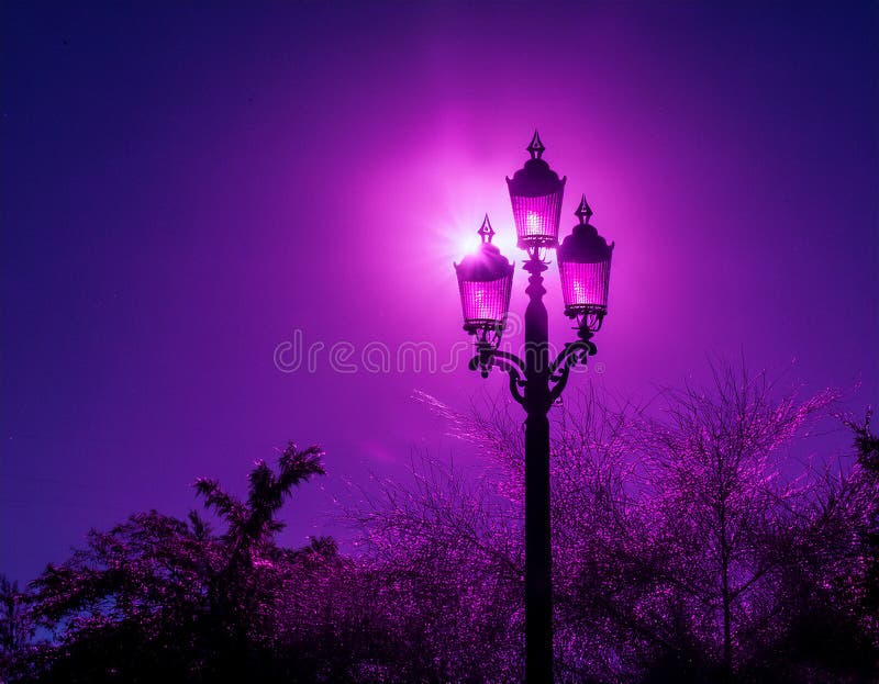 Lamp-Post. Lamp Post Lit at Night Stock Illustration - Illustration of ...