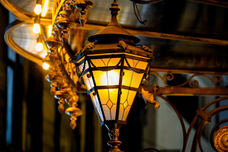 Lamp-Post. Lamp Post Lit at Night Stock Image - Image of post, street ...