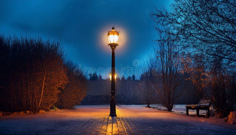 Lamp-Post. Lamp Post Lit at Night Stock Illustration - Illustration of ...