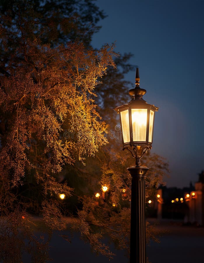 Lamp-Post. Lamp Post Lit at Night Stock Illustration - Illustration of ...