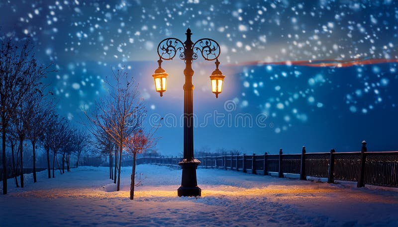 Lamp-Post. Lamp Post Lit at Night Stock Illustration - Illustration of ...