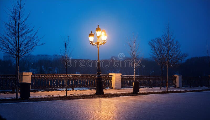 Lamp-Post. Lamp Post Lit at Night Stock Illustration - Illustration of ...