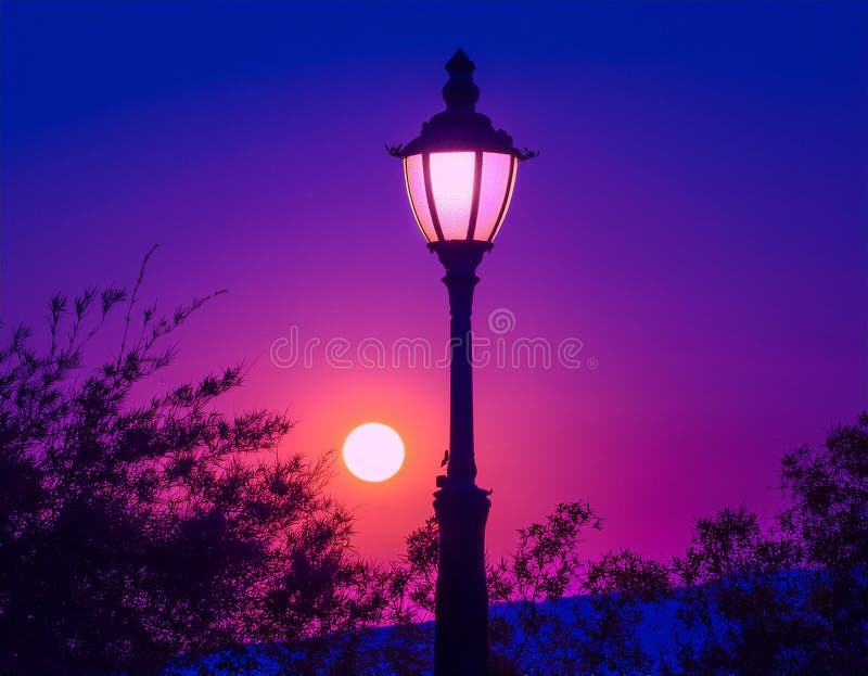 Lamp-Post. Lamp Post Lit at Night Stock Illustration - Illustration of ...