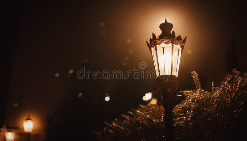 Lamp-Post. Lamp Post Lit at Night Stock Illustration - Illustration of ...
