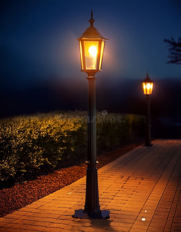 Lamp-Post. Lamp Post Lit at Night Stock Illustration - Illustration of ...