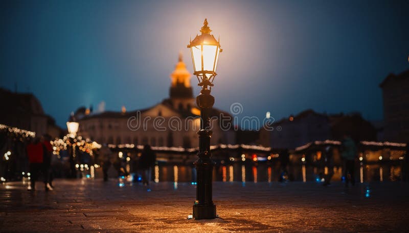 Lamp-Post. Lamp Post Lit at Night Stock Illustration - Illustration of ...