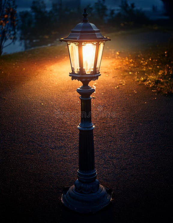 Lamp-Post. Lamp Post Lit at Night Stock Illustration - Illustration of ...