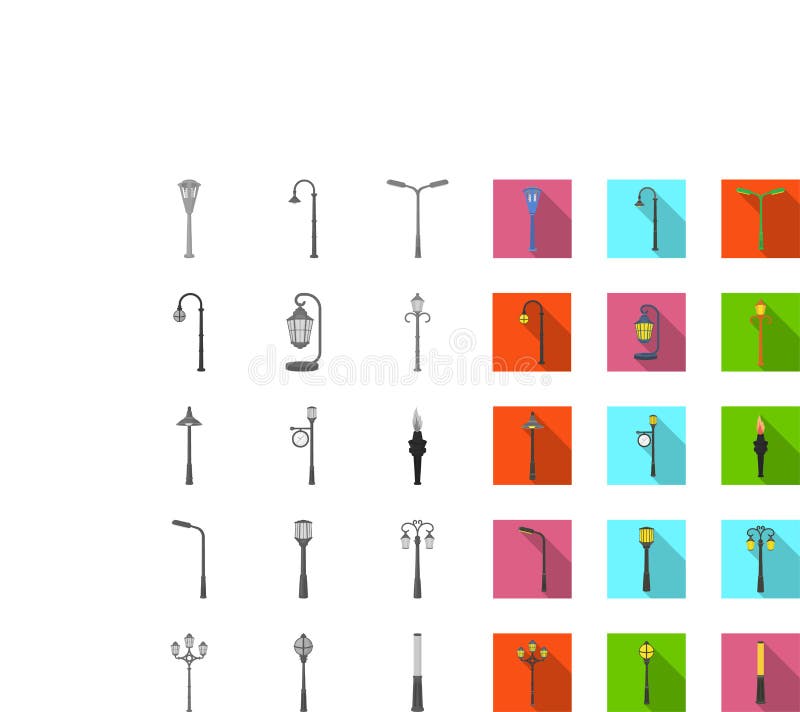 Lamp Post Mono,flat Icons in Set Collection for Design. Lantern and ...