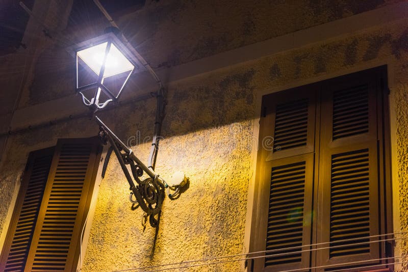 Lamp Post in Old Town Alghero at Night Stock Image - Image of iron ...
