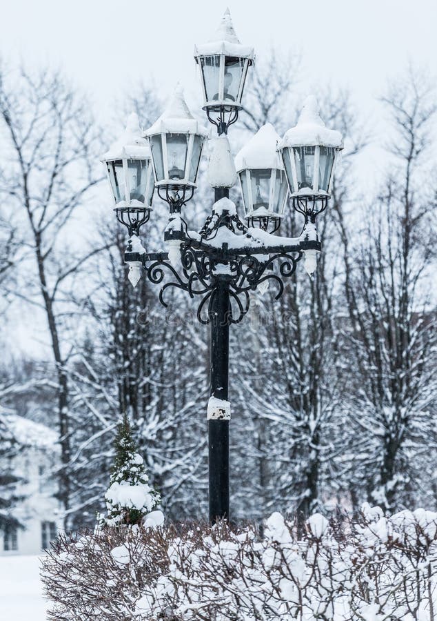 Lamp post in snow stock image. Image of seasonal, background - 28571951