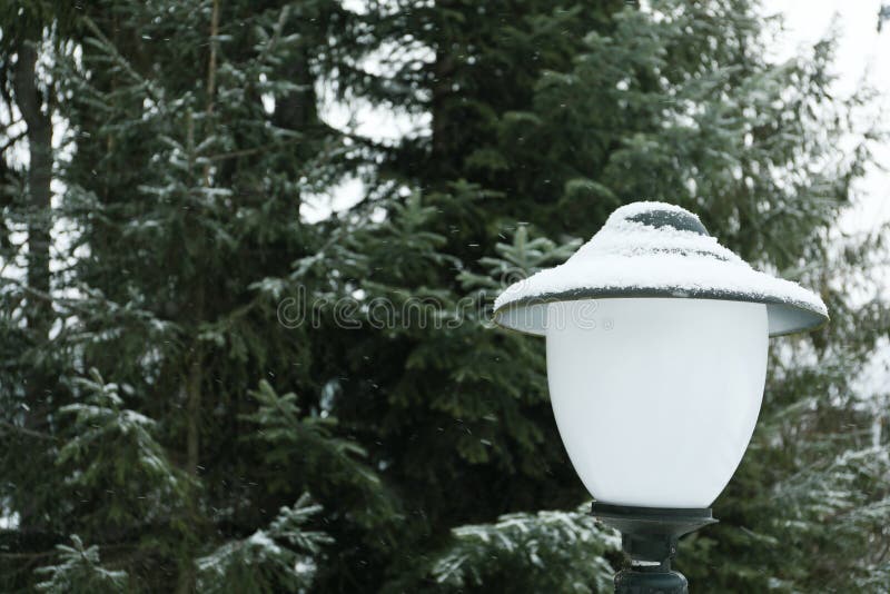 Lamp Post in Snowy Day, Space for Text Stock Image - Image of forest ...