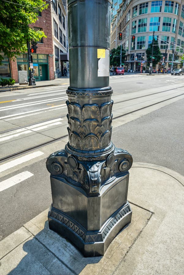 Lamp post on street corner stock photo. Image of antique - 42255104