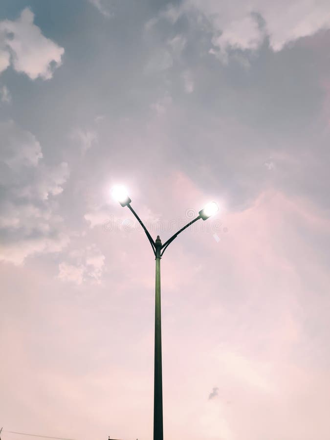 Lamp Post with Two LEDâ€™s Lighten Up Stock Image - Image of improving ...
