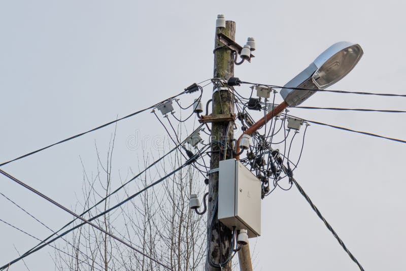 Lamp post with wires stock image. Image of electrical - 90324225