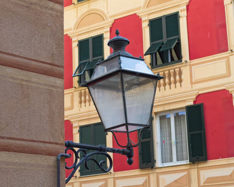 Lamp Posts and Architectural Details of Camogli, Liguria, Italy Stock ...