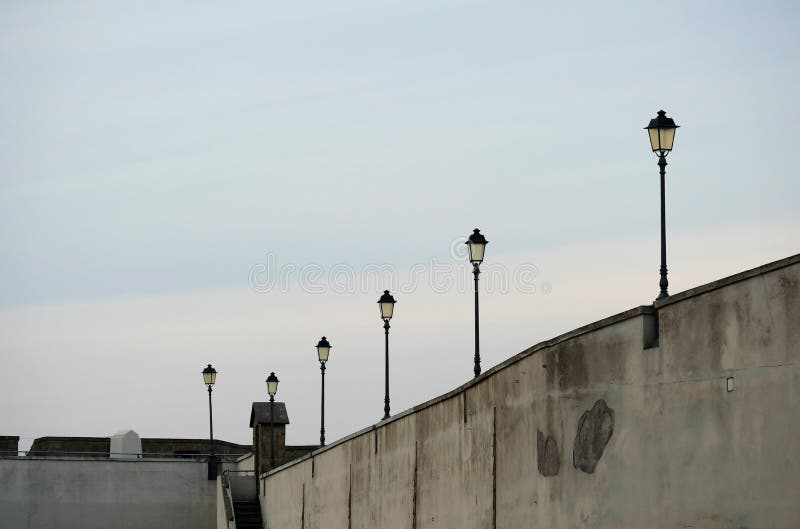 Lamp Posts on Castle Sant Elmo in Naples, Italy Stock Photo - Image of ...