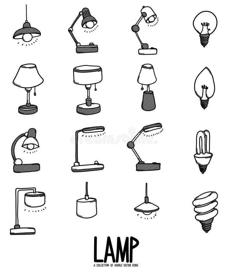 Lamp Related Doodle Vector Icon Set. Drawing Sketch Illustration Hand ...