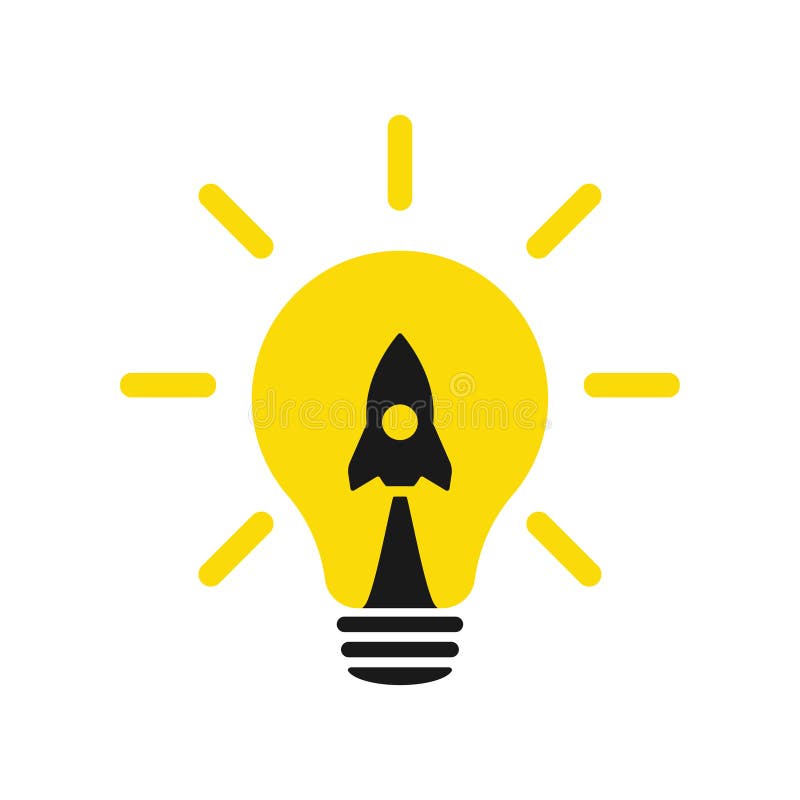 Lamp and Rocket. Light Bulb and Airplane Symbol or Icon. Takeoff ...