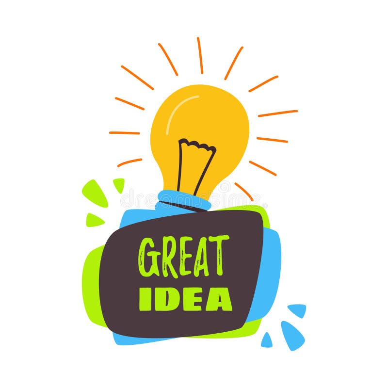 The Lamp is Shining. the Inscription is a Great Idea. Cartoon Vector ...