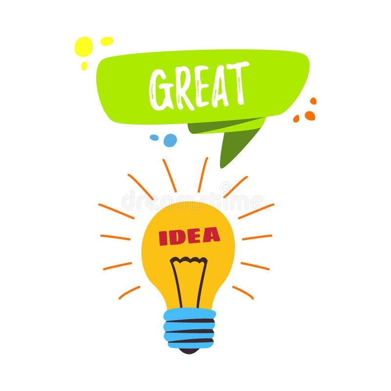 The Lamp is Shining. the Inscription is a Great Idea. Cartoon Vector ...