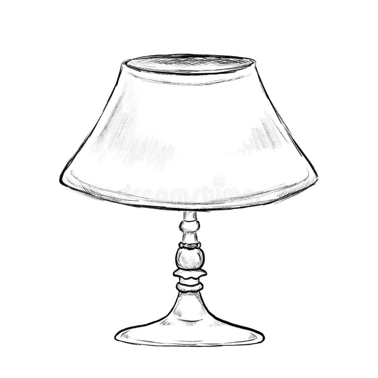 Sketch of a Table Lamp Featuring a Conical Lampshade with Subtle ...
