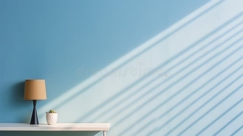 Lamp on Table with Light and Shadow on Light Blue Wall. Minimal ...