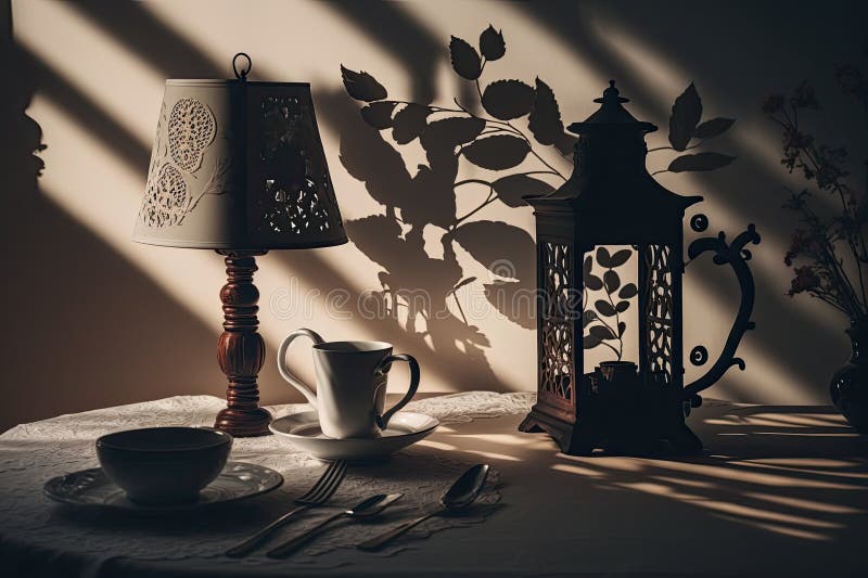 Lamp on Table and Wall with Shadows. Autumn Time Stock Illustration ...