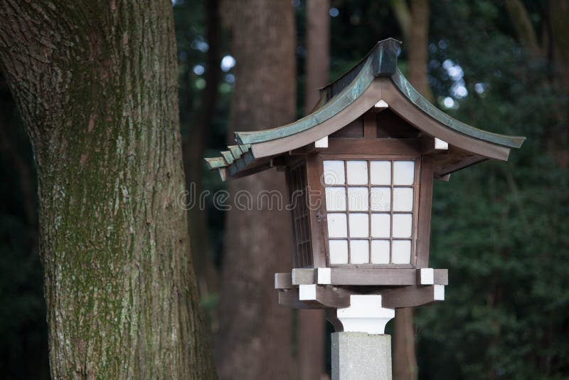Lamp in temple ,Japan stock image. Image of meiji, forest - 58658999