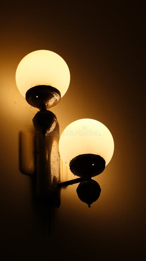 Lamp with Two Bulbs of Ambient Yellow Lighting Stock Image - Image of ...