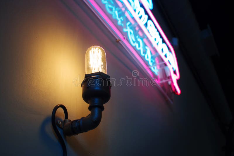 Lamp on Wall, Neon Sign. Design Element Stock Photo - Image of white ...