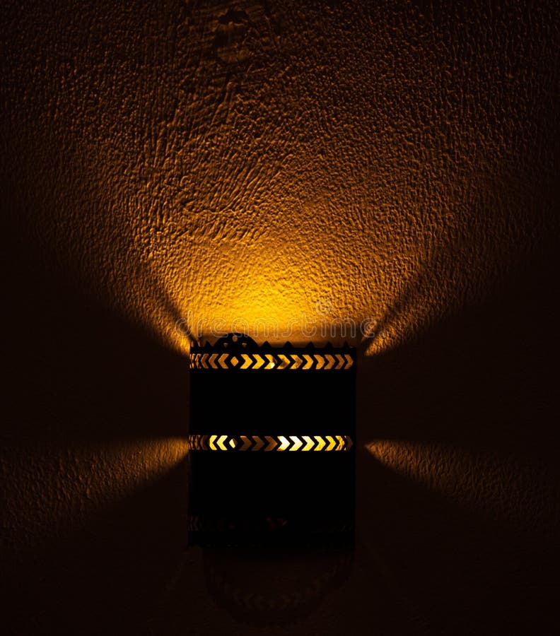 The Lamp on the Wall Shines at Night. Stock Image - Image of modern ...