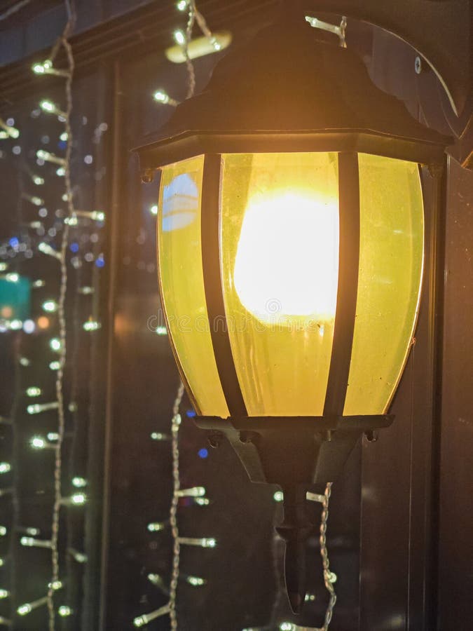 Lamp with Warm Yellow Light and Installation Lights Stock Photo - Image ...
