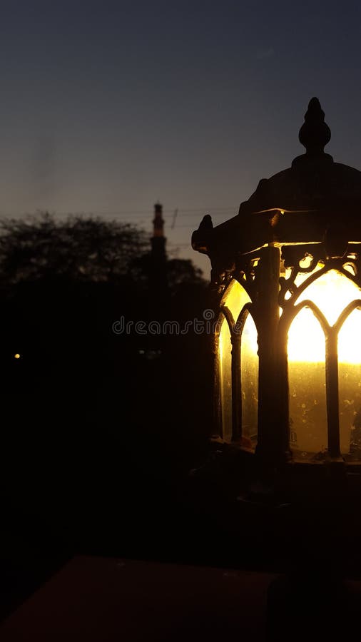 Lamp with Yellow Light at Night Look Stock Image - Image of iron ...