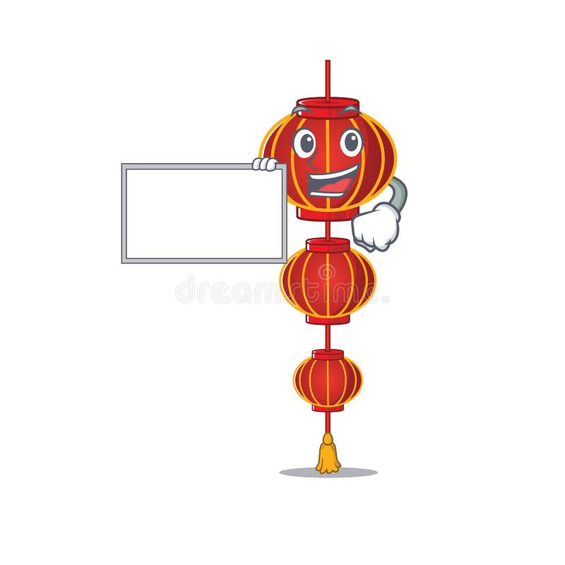 Lampion Chinese Lantern with Board Cartoon Character Design Style Stock ...