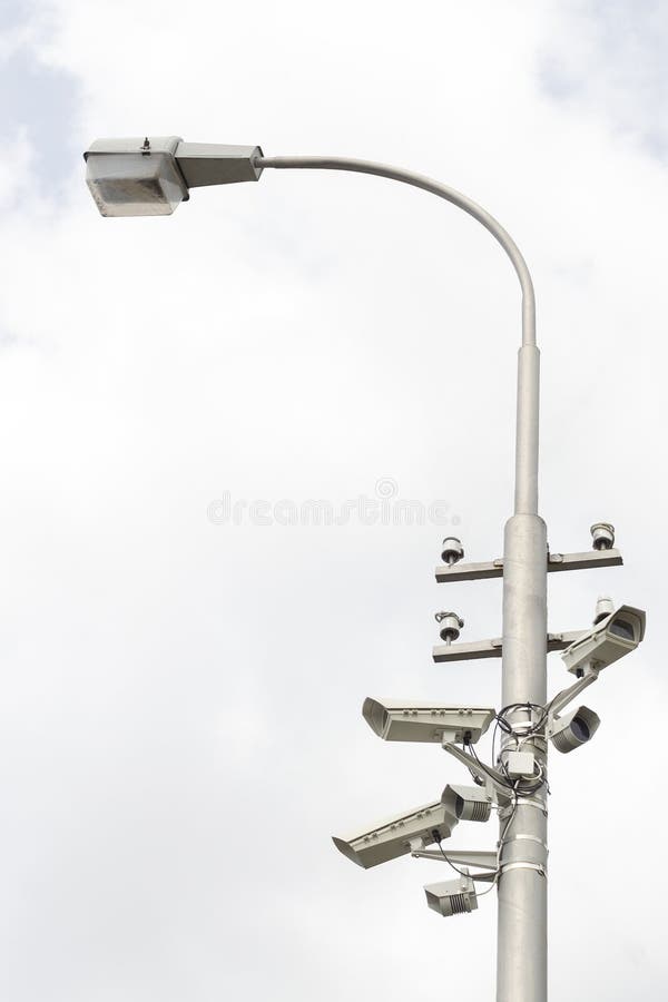 Lamppost with cameras stock image. Image of work, cameras - 149824675