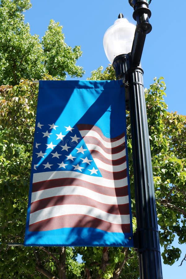 Lamppost and Flag in the Chinatown District of San Francisco Stock ...
