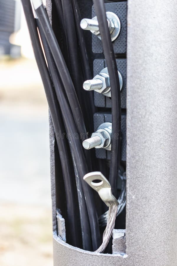 Lamppost with Open Hole. Inside is a Power Switch and Electrical Cables ...