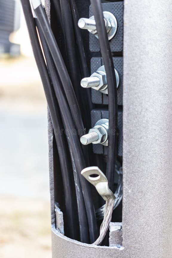 Lamppost with Open Hole. Inside is a Power Switch and Electrical Cables ...