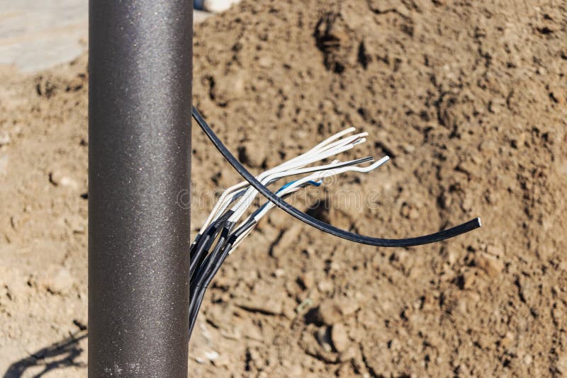 Lamppost with Open Hole. Inside is a Power Switch and Electrical Cables ...