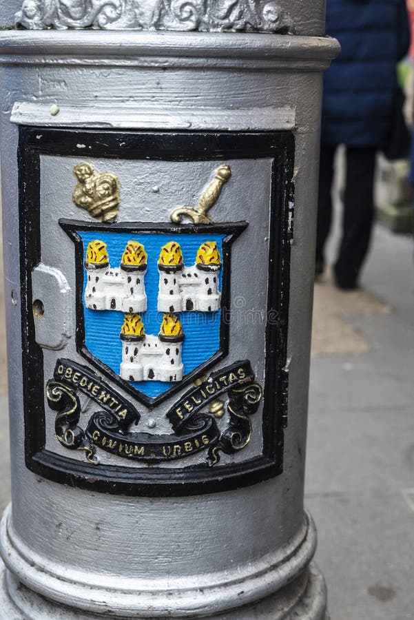 Lamppost with the Shield of Dublin, Ireland Stock Image - Image of ...
