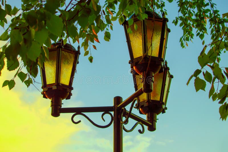 Lamppost with Three Lamps in the City. Stock Image - Image of outdoor ...