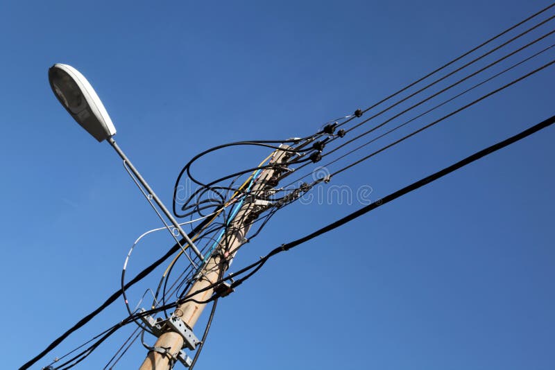 Lamppost with wires stock photo. Image of power, clear - 53698214