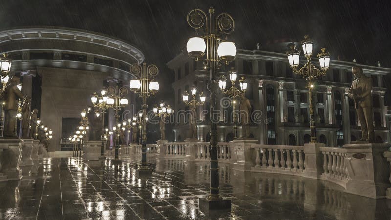 Lampposts on rain stock photo. Image of post, lights - 85625440