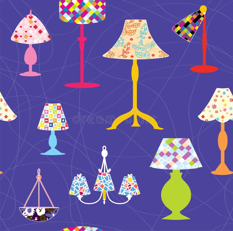 Lamps and Lights Seamless Pattern Stock Vector - Illustration of ...