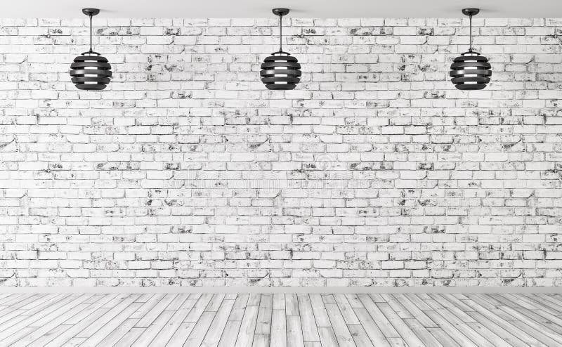 Lamps Over Brick Wall Interior Background 3d Render Stock Illustration ...