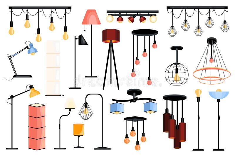 Lamps Set Graphic Elements in Flat Design. Vector Illustration Stock ...