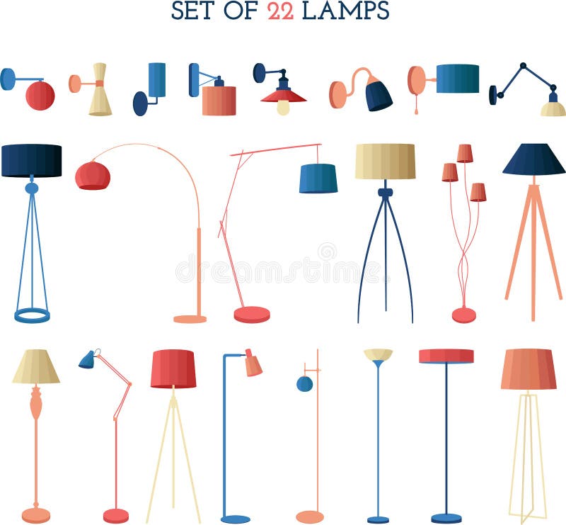Lamps of Various Types, Set. Vector Illustration in Flat Style Stock ...